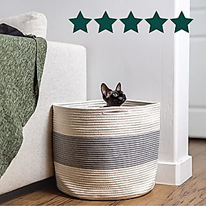 Woven Laundry Basket- Woven Basket Ideal to Use as Closet Organizer, Stuffed Animal Storage, Laundry Hamper- Double Stitched Collapsible Laundry Baskets- Large Basket for Laundry & Storage by Reppit