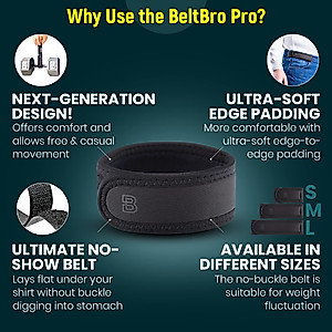 BeltBro Pro For Men – Next Generation Buckle-Free Elastic Belt With Ultra-Soft Edge Padding - Fits 1.5 Inch Belt Loops – Comfortable & Easy To Use (Black)