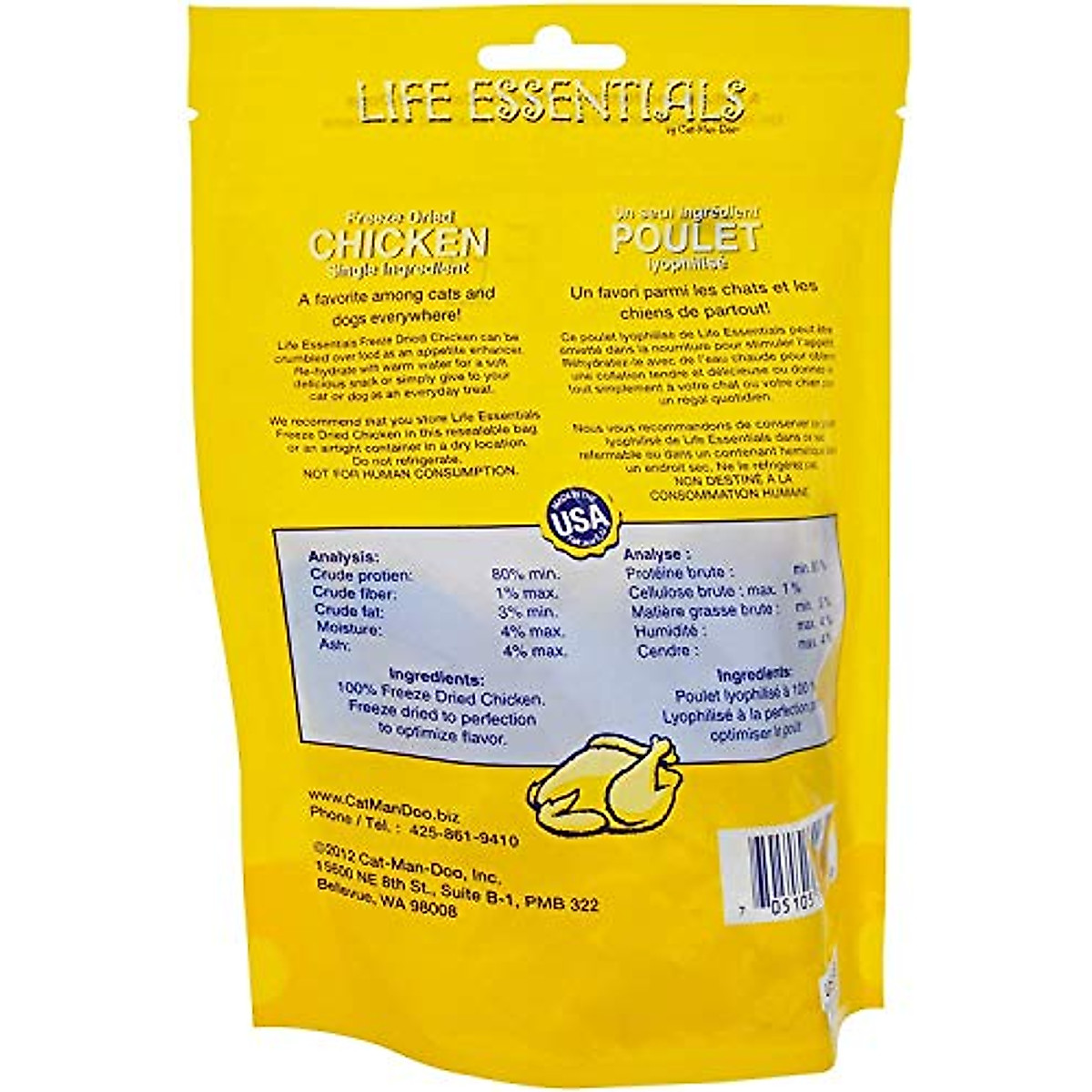 Life Essentials by Cat-Man-Doo 3 Pack of Freeze Dried Chicken Treats for Dogs and Cats, 2 Ounces Each, Single Ingredient, Made in The USA