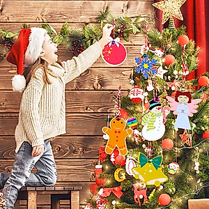GUDELAK 48PCS Christmas Crafts for Kids, Wooden Christmas Ornaments Unfinished Wood Slices with 6 Styles, DIY Christmas Ornaments Kits for Christmas Tree Holiday Hanging Decorations