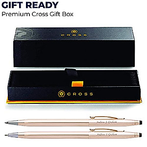 Gold Cross Pen Set | Engraved/Personalized Cross Classic Century 14 Karat Gold Plated Pen and Pencil Gift Set. Custom Engraved and Shipped in 1 Business Day.