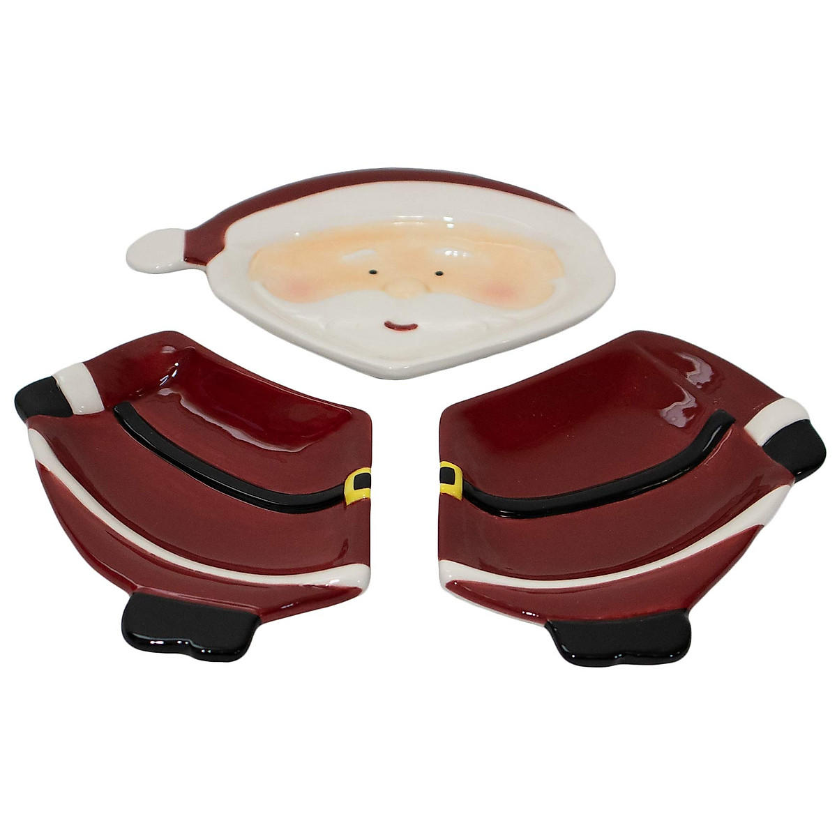 Christmas Themed Red Santa Ceramic 3-Section Server