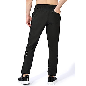 MELOO Men's Lightweight Sweatpants Joggers - Water Resistant Athletic Track Pockets Pants Running, Hiking, Workout Black Size XL