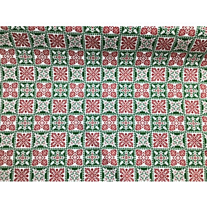 Hawaiian Quilt Design in Christmas Red & Green Small Quilt Design Hawaiian Print Fabric Sold by The Yard