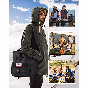 JOYHILL 18 L Tactical Lunch Box - Insulated, Leakproof, and Expandable Double-Deck Cooler Bag for Work, Camping, Picnic - Durable Black Lunch Bag for Adults,24 Can