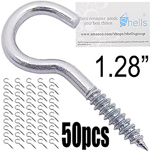 Shells 50PCS Silver Color Zinc Plated 1.28 Inches Metal Cup Hooks Round End Screw Hooks Self-tapping Screws Hooks