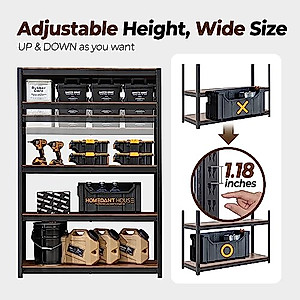 HOMEDANT House Z-Beam 48" Wide Heavy Duty Garage Storage Shelving Adjustable 5-Tier Metal Shelves Laminated Wood Organization Shelf Industrial Utility Rack for Pantry Shed Warehouse Office Store 1Pack