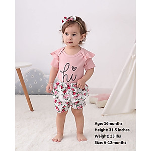 SOLOYEE Baby Girl Clothes,3PCS Ruffled Jumpsuit Tops + Floral Trousers + Floral Headband,Infant Toddler Baby Girl Suit