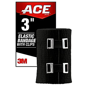 ACE 3 Inch Elastic Bandage with with Clips, Black, Great for Elbow, Ankle, Knee and More, 1 Count