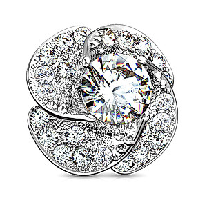 FIFTH CUE 14G CZ Paved & Round CZ Center Rose Blossom 316L Surgical Steel Internally Threaded Dermal Anchor Top (Steel/Clear)