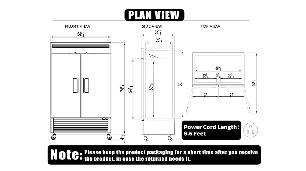 KITMA 54" Commercial Refrigerator - 49 Cu. Ft. Stainless Steel
