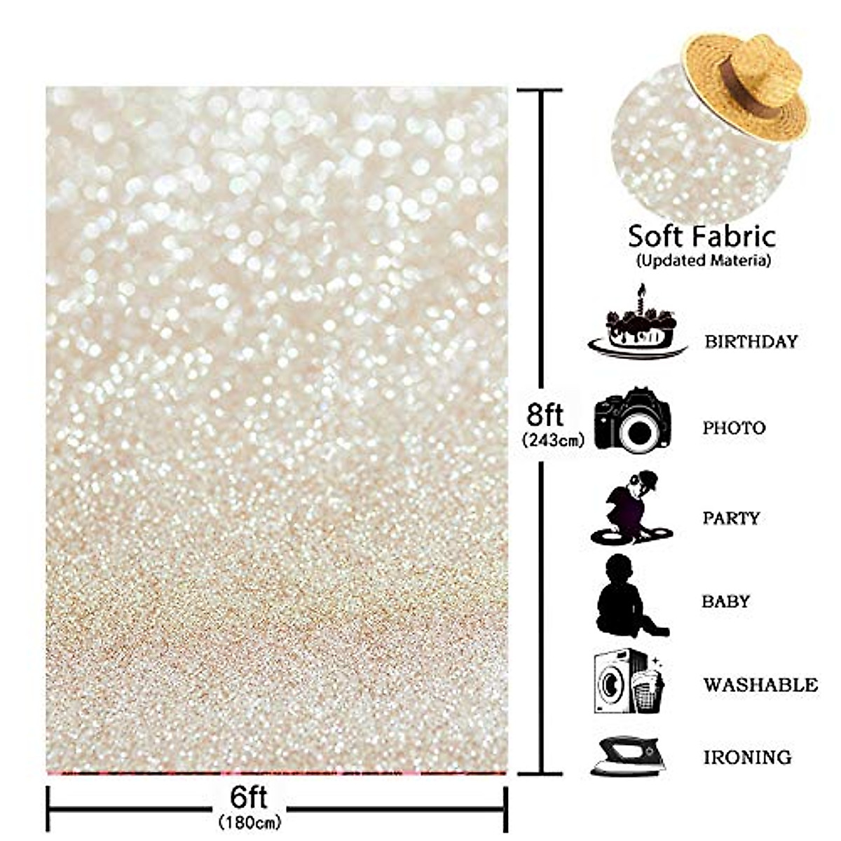 Funnytree 6X8ft Bokeh Golden Spots Backdrops for Photography Halo (Not Glitter) Sand Scale Background Professional Wedding Bridal Shower Newborn Baby Portrait Photo Studio Props