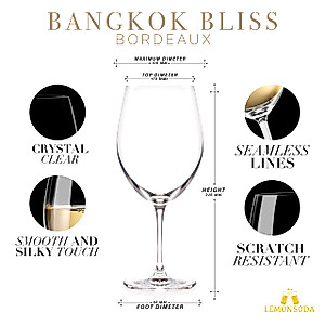 LEMONSODA Premium Crystal Glass Wine Glasses - Set of 2 (Bangkok Bliss Bordeaux) - Quality glass by Lucaris - Great for Pinot Noir, Cabernet Sauvignon, Merlot, Shiraz