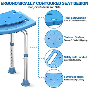 Medhelp Shower Chair for Inside Shower, FSA/HSA Eligible Stainless Steel Heavy Duty 380lbs Adjustable Padded Shower Bench with Anti Slip Rubber, No Tool Assembly Shower Stool for Elderly Disabled