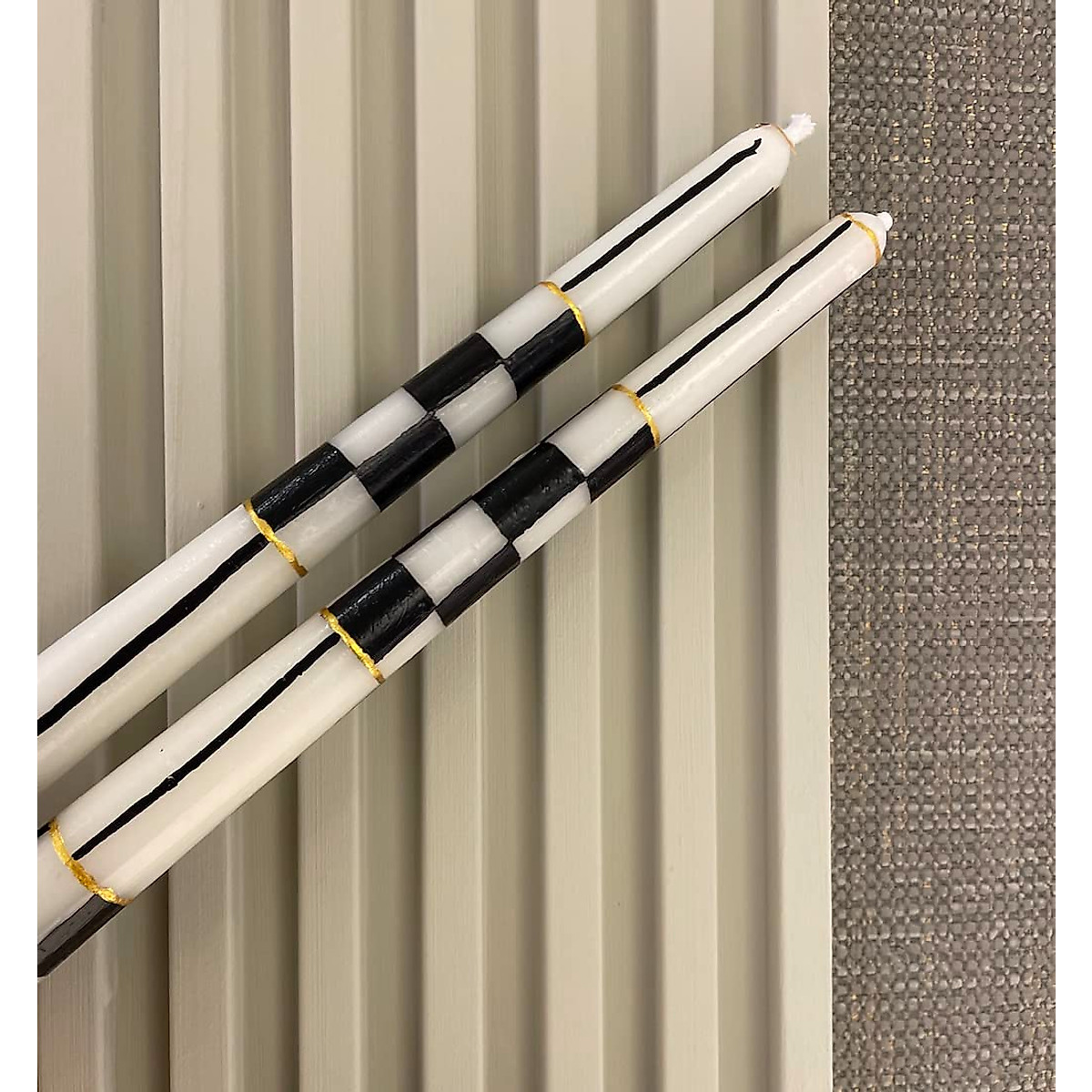 0 Handmade Decorative Hand Painted Taper Candles, 2 Pack | Checkered Black & White | for Dinner Table and Interior Decoration