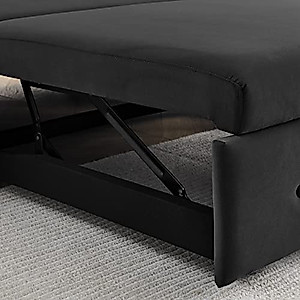Caroun 55.5" Pull Out Sofa Bed 2 Seater Loveseats Sleeper Sofa with Side Pockets Adjsutable Backrest and Lumbar Pillows for Apartment Office Living Room (Black 2)