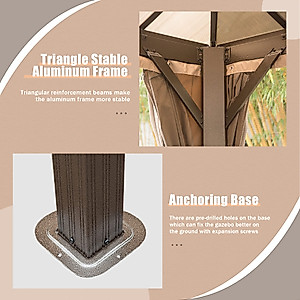 Domi Outdoor Living 12’ x 12’ Hardtop Gazebo, Outdoor Aluminum Frame Canopy with Polycarbonate Double Roof, Outdoor Permanent Metal Pavilion with Curtains and Netting for Patio, Backyard and Lawn