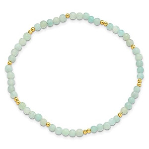 925 Sterling Silver Gold Plated 3mm Blue Amazonite Stretch Bracelet Jewelry for Women