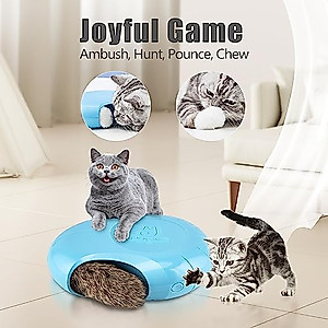 Migipaws Cat Toys Interactive Fluffy Ball Squeak Hide and Seek in a Mice Hole Smart Kitten Teaser Automatic Timer On Off Plush Fur Tail Refill
