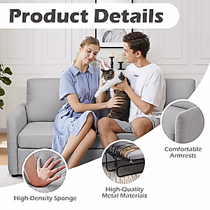 SumKea 78'' Sleeper Bed Couch Convertible Loveseat Plush Seat Cushions and Backrests, Lounge Sofa for Living Room, Apartment, Light Gray