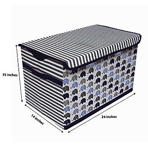 Bacati - Storage Tote (Toy Chest 14.5"L x 24"W x 15"H., Elephants Blue/Grey)