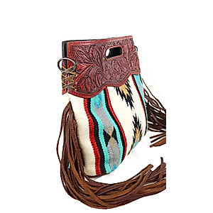 American Darling Aztec Cross Body with Red Tooled Leather ADBG247RedLeather, White