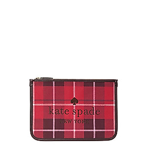 Kate Spade New York Ella Plaid Large Zip Pouch Bright Rose Multi