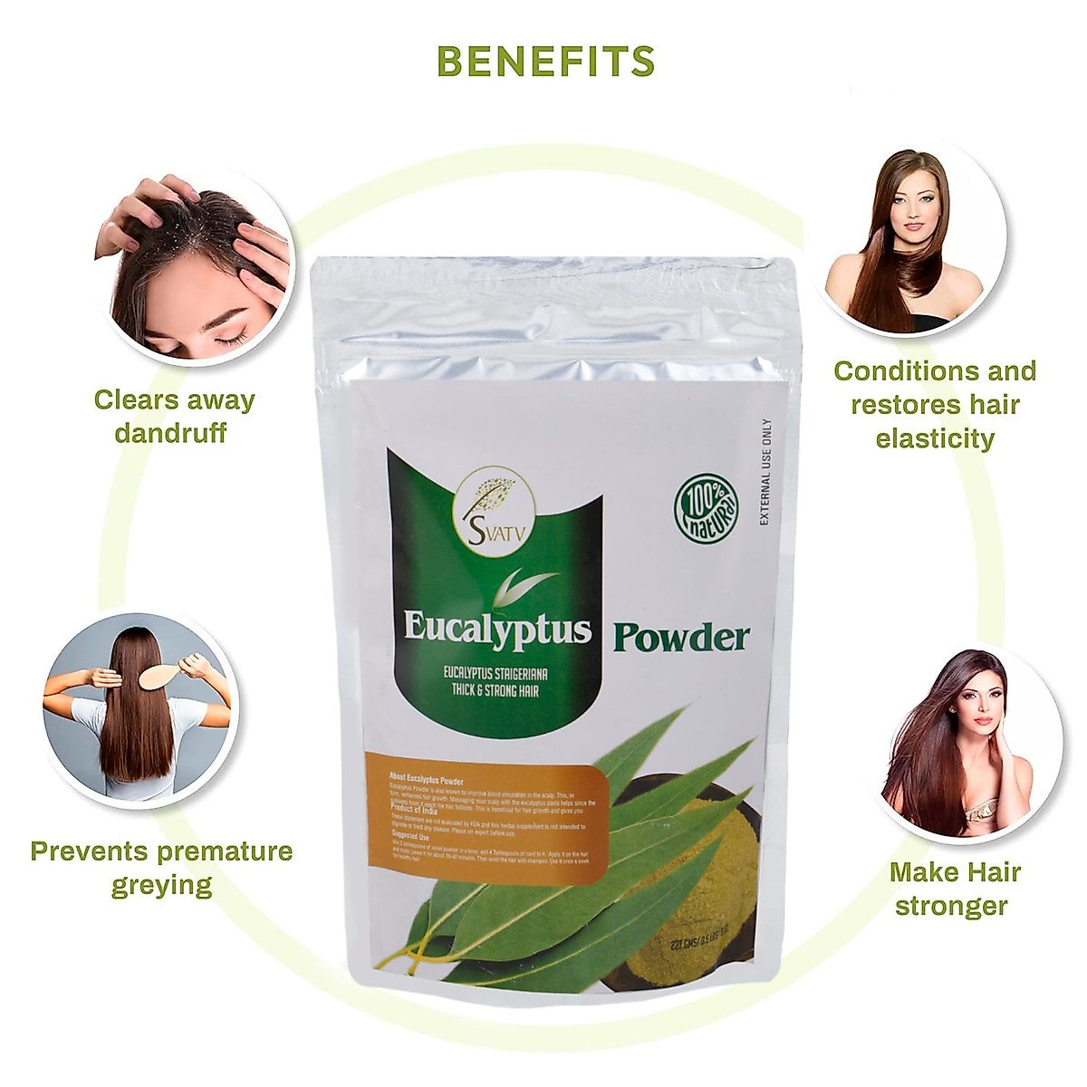 SVATV Eucalyptus Powder | Eucalyptus Staigeriana | For Hair Growth | Soothes The Scalp | Good for Skin | Size - 227g, Half Pound, 8oz