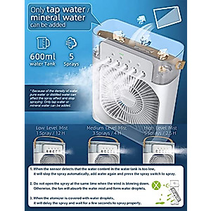 4-IN-1 Portable Air Conditioners Fan, Personal Mini Air Conditioner with 3-Speeds/5 Humidifier Misting Hole/7 Colors Light, USB Handle Evaporative Cooler with Auto Timer for Room Office Travel (ST-02)