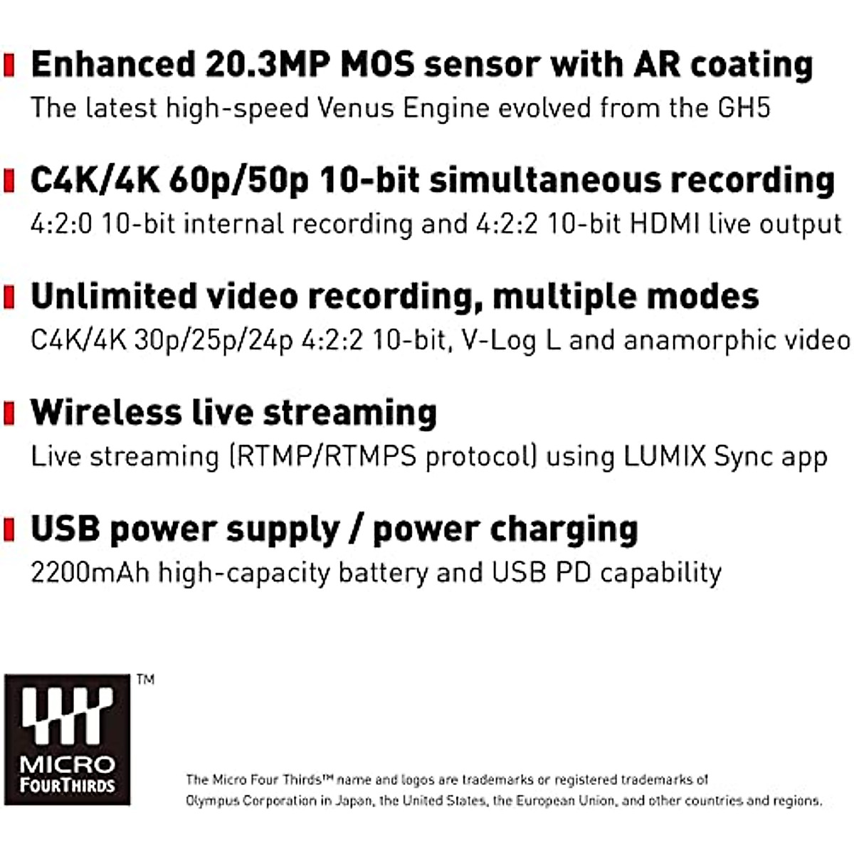 Panasonic LUMIX GH5M2, 20.3MP Mirrorless Micro Four Thirds Camera with Live Streaming, 4K 4:2:2 10-Bit Video, 5-Axis Image Stabilizer, 12-60mm F2.8-4.0 Lens with Rear Lens Cap, Gadget Bag & More