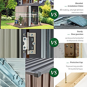 AECOJOY Lean to Storage Shed, 4.2' x 7' Small Metal Side Door Sheds & Outdoor Storage, Outdoor Storage Cabinet for Garden, Backyard, Grey&Light Tan