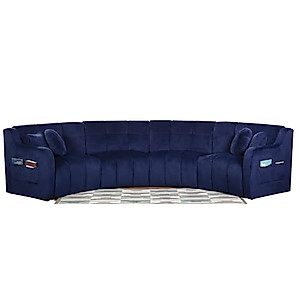 Legend Vansen Velvet Floor Sofa 4 Seats Symmetrical Modular Legless Curved Round couches Sectional, 153", Blue