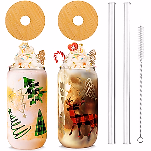 ANOTION Halloween Mugs - 18oz Halloween Ghost Decorations Glass Cups Tumbler for Iced Coffee, Glassware Cookie Jar Decor Gift Drinking Water Bottles