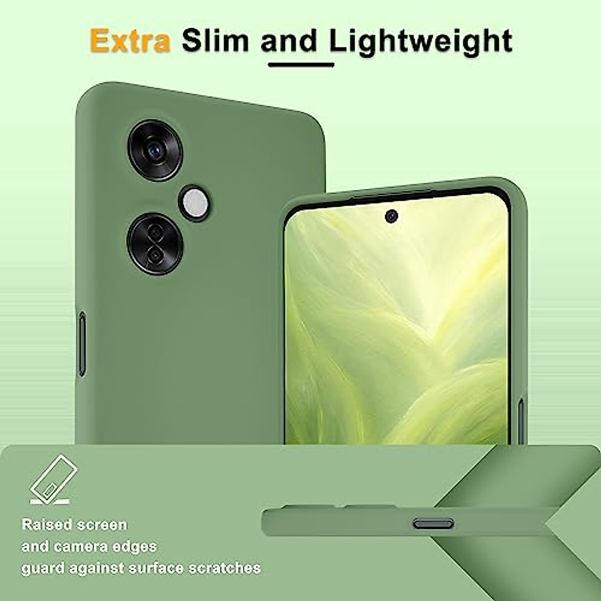 YENAPOON for OnePlus Nord N30 5G Case and 1 Pack Tempered Glass Screen Protector, Slim Liquid Silicone Shockproof Protective Case - Mint Green