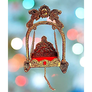 KavinTek Decoative Handmade Metal Laddu Gopal Swing Palana Nand Krishna Jhula for Gift,Poojaghar - Golden (Size- 21x9x13 cm)