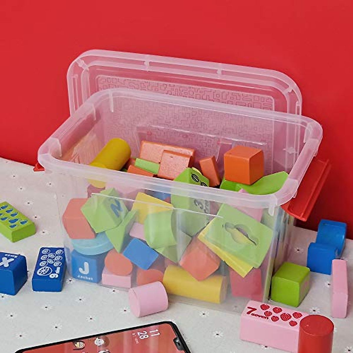 Easymanie 6 Pack 3 Qt Mini Plastic Storage Box Bin with Handle