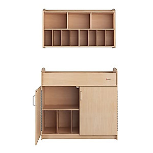 Foundations Serenity Daycare Changing Table with Storage Cubbies, Baby Diaper Changing Station for Childcare Centers, Includes 1" Foam Mattress Pad, Natural Wood Finish