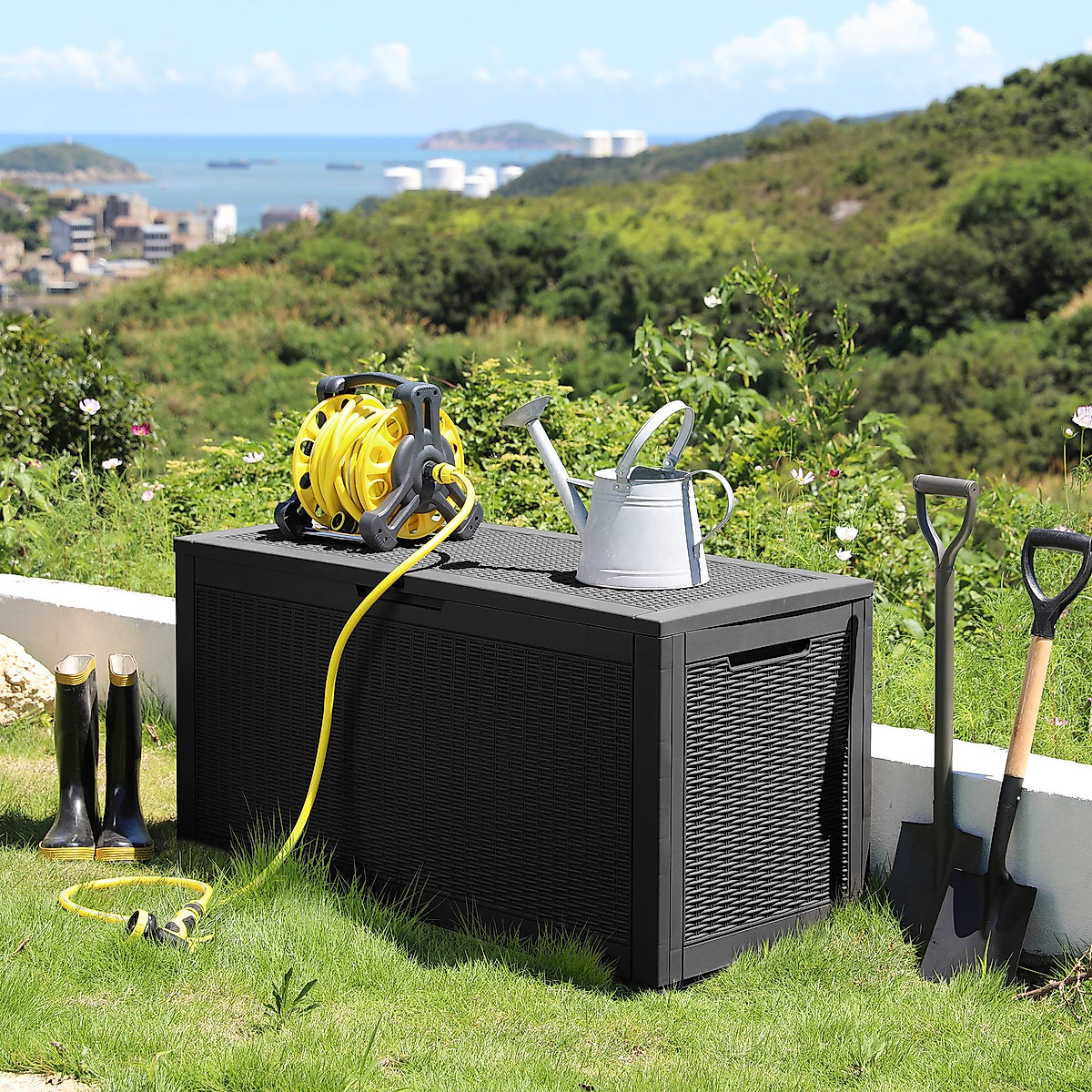 YITAHOME 100 Gallon Large Resin Deck Box + EAST OAK Deck Box, 31 Gallon Storage Box (Grey)