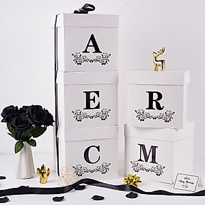 Jaywayang Letter Gift Box with Lid, Ribbon and Warpping Tissue, 8.7" White and Black Gift Box for Men Women Birthday, Baby Shower, Anniversary, Wedding Party Favor Christmas Decorative (Medium Letter J)