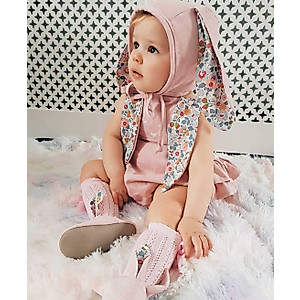 Baby Girl Easter Outfit Vintage Onesie Overalls and Bunny Ears/Toddler Dress Sister Mathing Clothes with Tail (Onesie Bunny Pink,6-12 Months)