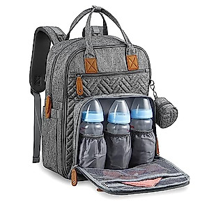PandaEar Diaper Bag Backpack - Large Baby Diaper Bags with Pacifier Case - Waterproof Unisex Newborn Travel Backpack -Grey