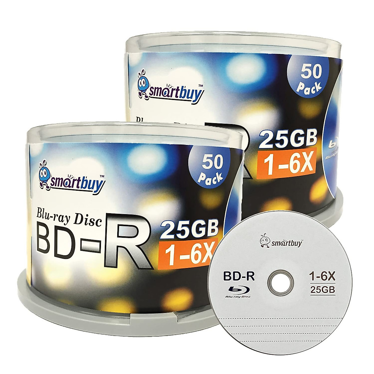 Smartbuy 100 Pack Bd-r 25gb 6X Blu-ray Single Layer Recordable Disc Logo Top Blank Data Video Media 100 Disc Spindle