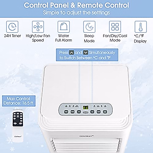 COSTWAY Portable Air Conditioner, 8000 BTU AC Unit with Built-in Dehumidifier, Fan Mode, Sleep Mode, 24H Timer, Remote Control, Window Installation Kit & Remote Control, Cools up to 250 Sq. Ft