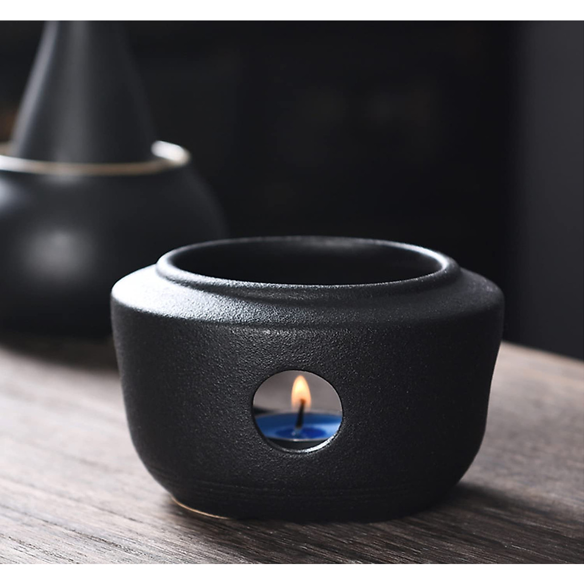 Tosnail 7 Pieces Ceramic Japanese Sake Set with Warmer, Hot Saki Set - Black