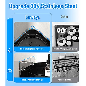 360°Rotating Corner Shower Caddy Shelf With 6 Hooks,2PACK Bathroom Lazy Susan Shower Organizer Corner with 5Pcs Adhesive,Stainless Steel Shower Racks for Inside Shower for Home Apartment Decor(Black）