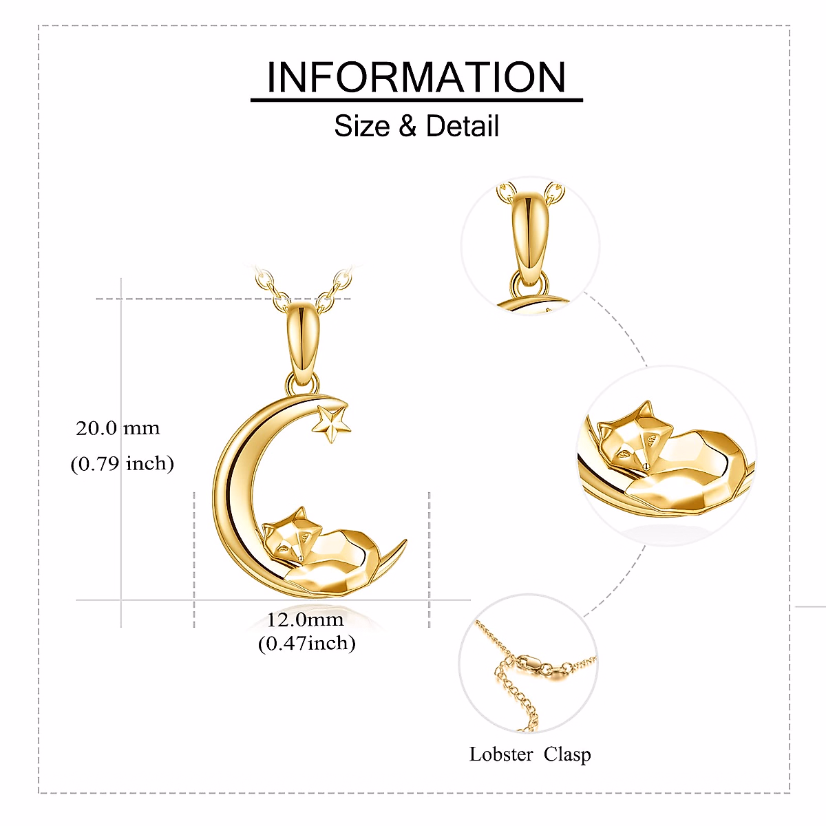 ELFRONT 14K Solid Gold Fox Necklace Pendant for Women,Simple Origami Style Moon Fox Necklace Birthday Gifts Jewelry for Women