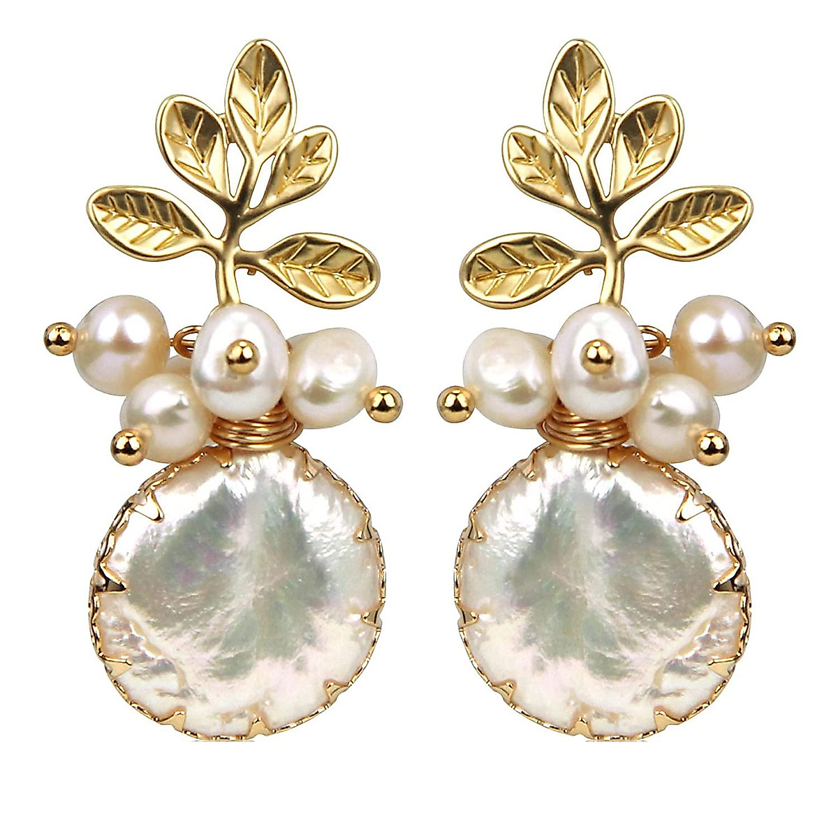 Pearl Earrings with 18k Gold Life Tree, 925 Sterling Needle & Baroque Pearl Drop Earrings for Women