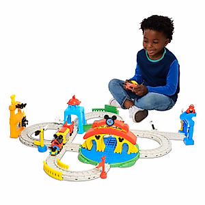 Disney Junior Mickey Mouse Around Town Track Set, 35-piece Remote Control Toy Train, Officially Licensed Kids Toys for Ages 3 Up, Amazon Exclusive