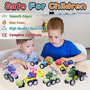 ALLROAD Dinosaur Magnetic Toy Cars Set Magnetic Building Dino Cars Magnetic Toy Vehicles Cars, Colorful Dinosaur Trucks Montessori STEM Toy for Developing Skills Games Gift for Boys Girls