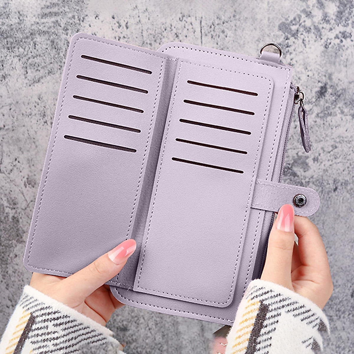 uaswguDFS Women's Wallets PU Leather Cell Phone Slim Wallet Multi Cards Holder Clutch Purse Bifold Thin Handheld Purse (purple)